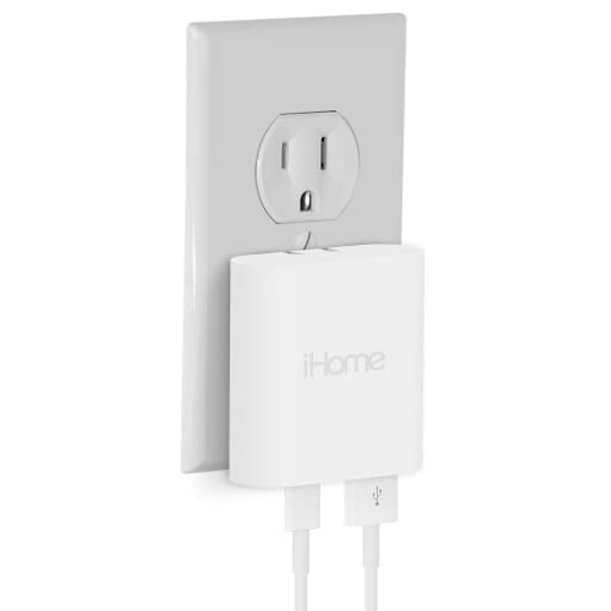 iHome USB C Charger: AC Pro 20W Multiport USB Charger (1 USB-C Port, 1 USB-A Port), Flat USB C Charger Block, Dual Port USB Plug Adapter & Phone Charging Block