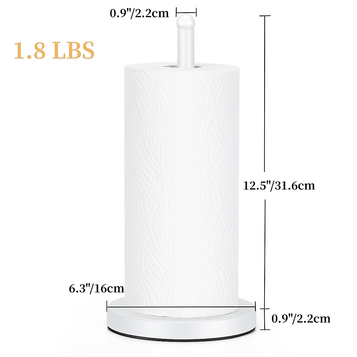 E-ROOM TREND Paper Towel Holder 1.8 LBS Heavy Weighted Base Sturdy Metal Paper Towel Dispenser Kitchen Steady Bathroom Towel Roll Stand Organizer Paper Roll Holder for Countertop Matte White(A075)