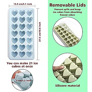 Heart Shape Ice Cube Tray, 21 Holes Silicone Ice Cube Mold with Removable Lid Flexible for Whiskey Cocktail Chocolate Valentine's Day (Blue&Pink)