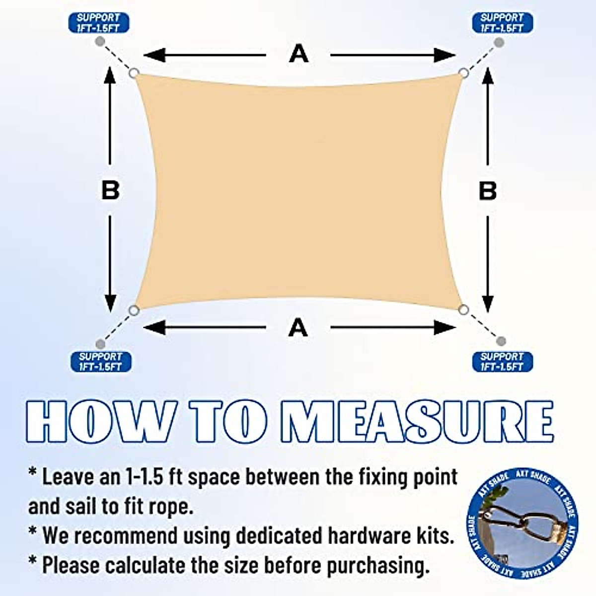 AXT SHADE Sun Shade Sail Rectangle 6.5' x 9'10"Shades Canopy UV Block Awning Patio Cover Shelter Backyard Shading,Sunshades Sails Canopy Shades for Outdoor Activity,Sand(Customized Sail Shade)