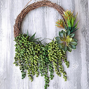 Supla 4 pcs Artificial Hanging Succulents Faux Burro's Tail Picks Trailing String of Pearls Succulent Greenery Sprays 13.4" L for Basket Planter Centerpiece Floral Arrangement Indoor Outdoor Decor