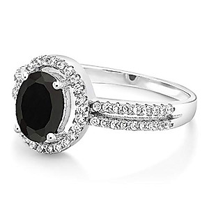 Gem Stone King 925 Sterling Silver 8X6MM Oval Gemstone Birthstone Split Shank Double Halo Engagement Ring | Wedding Band Anniversary Promise Ring For Women