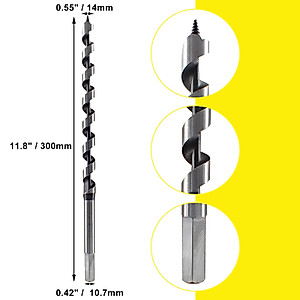 Muretnze 9/16 Inch x 12 Inch Long Auger Drill Bit for Wood, Hex Shank 3/8 Inch for Wood, Extra Long Drill Bits Brad Point Augers Drill Bits for Soft and Hard Wood, Plastic and Drywall.