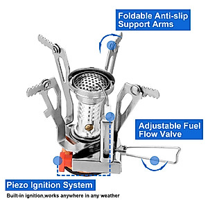 Odoland 12pcs Camping Cookware Mess Kit with Mini Stove, Lightweight Pot Pan Kettle with 2 Cups, Fork Spoon Kit for Backpacking, Outdoor Camping Hiking and Picnic