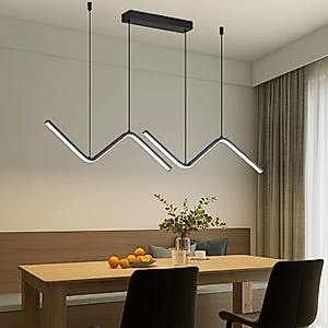 Matven Island Lights, Linear Pendant Light LED Dimmable Hanging Light Fixture with Remote Control,Chandeliers for Dining Room Living Room, 3000K-6000K, 35IN