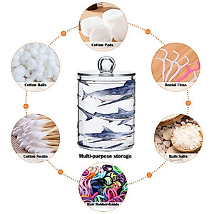 GOODOLD Cute Sharks Qtip Holder 2 Pack - 10 Oz Clear Plastic Apothecary Jar Set for Bathroom Organization - Versatile Canister Storage for Cotton Balls, Swabs, Rounds