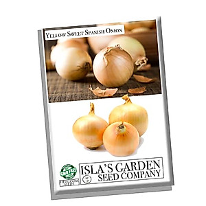 Yellow Sweet Spanish Onion Seeds for Planting, 750+ Heirloom Seeds Per Packet, (Isla's Garden Seeds), Non GMO Seeds, Botanical Name: Allium cepa, Great Home Garden Gift