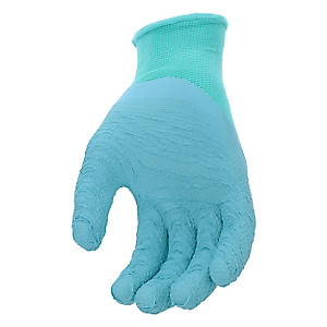 Miracle-Gro MG30851 Durable Grip Gloves – [1 Pair, X Small] Blue/Floral, Crinkle Latex Dipped Gloves with Knit Shell