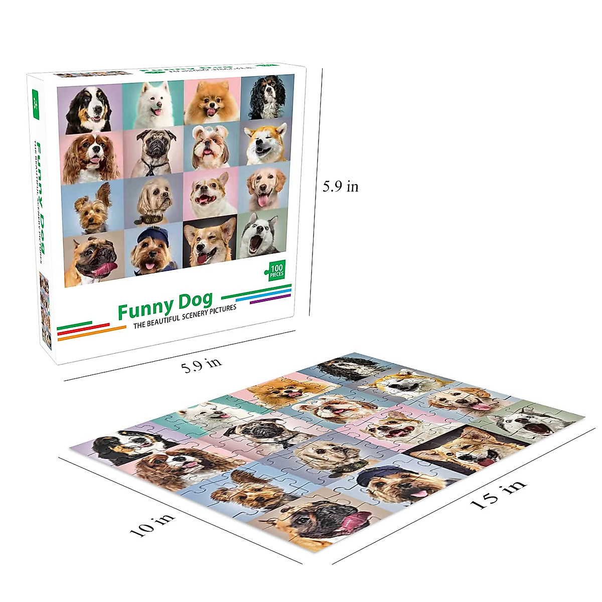 100 Piece Jigsaw Puzzles Funny Dogs Puzzles for Kids Ages 4-8 8-10,Jigsaw Puzzle for Toddlers 3-5 Years Old, Kids Puzzles Ages 6-8, Developmental Toys for Children, Birthday Gifts for Boys Girls