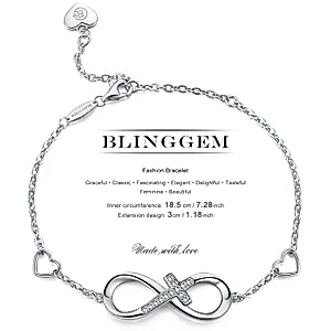 BlingGem Bracelet for Women Infinity Cross 925 Sterling Silver Cubic Zirconia Religious Cross Infinity Love Charm Bracelet Birthday Jewelry Gifts for Women Wife
