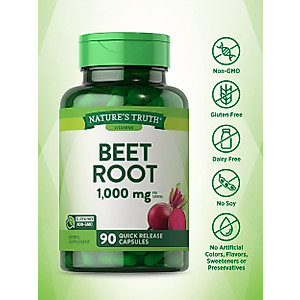 Nature's Truth Beet Root Capsules | 1000mg | 90 Pills | Herbal Extract | Gluten Free, Non-GMO Supplement, 90 Count