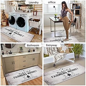 Falflor Farmhouse Anti Fatigue Kitchen Rug and Mats 2 Pieces PVC Leather Heavy Duty Standing Mats for Kitchen Sink Office Standing Desk Rug Wipe Clean