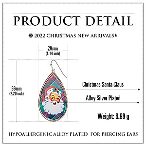 RareLove Santa Claus Statement Cute Christmas Earrings Oval Teardrop Dangle Earrings for Women Alloy Plated