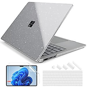 Batianda Premium Protective Case for 13.5 inch Microsoft Surface Laptop 5 4 3 with Metal Palm Rest - Slim Design with Superior Impact Resistance & Keyboard Cover & Screen Protector, Bling Clear