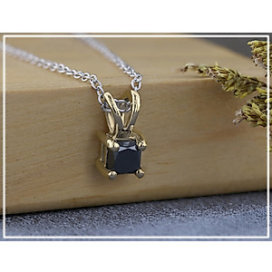 Dazzlingrock Collection 1.00 Carat (ctw) Princess Black Diamond Solitaire Pendant With 18 Inch Chain With Silver Chain 1 CT, 14K Yellow Gold