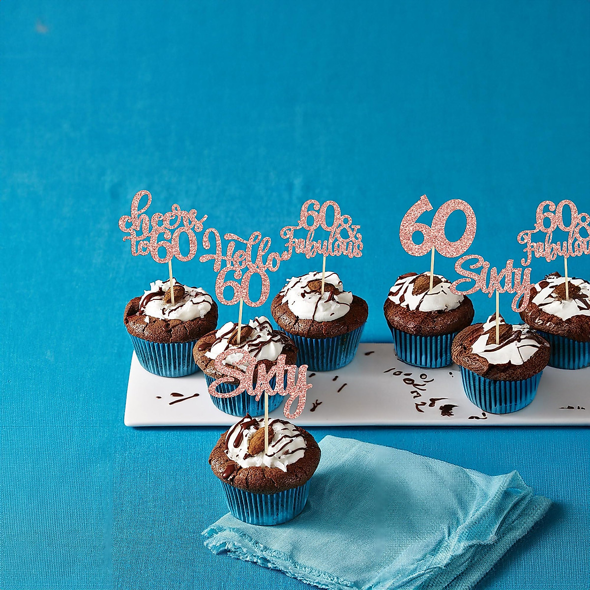 30Pcs Happy 60th Birthday Cupcake Toppers Rose Gold Glitter Sixty Cake Toppers Cheers to 60 Years Old Birthday Cupcake Picks for 60th Birthday Anniversary Party Cake Decorations Supplies