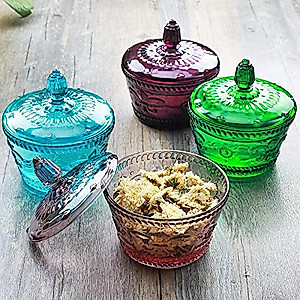 MASSJOY Set of 2 European Retro Nostalgic 3D Relief Purple Glass Jar Candy Jar Seasoning Jar with Lid