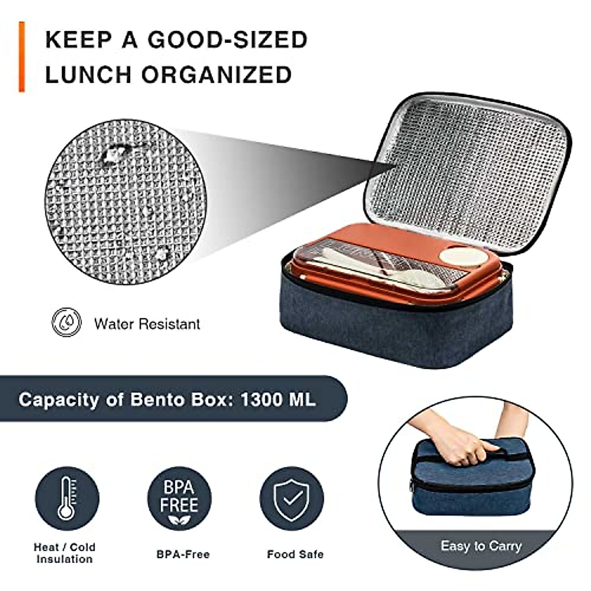 Holee Bento Box Lunch Box with Insulation Bag, Lunch Containers for Adult with Leakproof Divider Utensil Set Multiple Compartments BPA Free