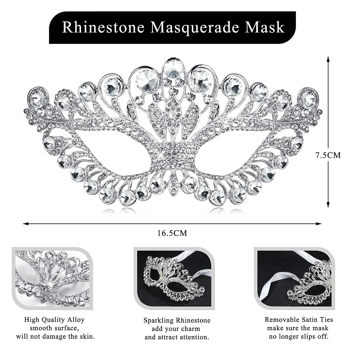 Sanfenly 5 Pieces Rhinestone Crystal Jewelry Set for Women Masquerade Mask Rhinestone Choker Necklace Bracelets Dangle Earrings Set Bridal Jewelry for Wedding Masquerade Prom