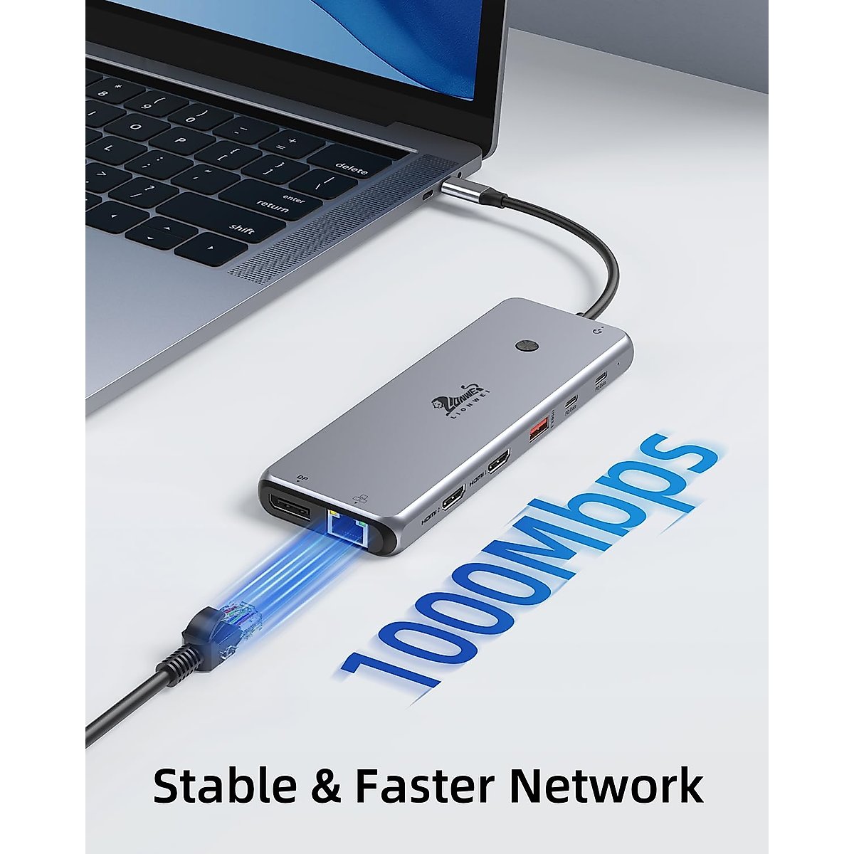 USB C Hub USB C Docking Station Dual Monitor 13 in 1 Triple Display Multiport Adapter with 2 HDMI+DP+8 USB C/A Ports+Ethernet+Audio, USB C Dongle for MacBook/Dell/HP/Lenovo ThinkPad/Surface