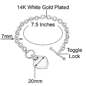 Savlano 14K Gold Plated Toggle Heart Charm Bracelet -7.5” inch Rolo Chain Bracelet Comes With Gift Box for Women (W)