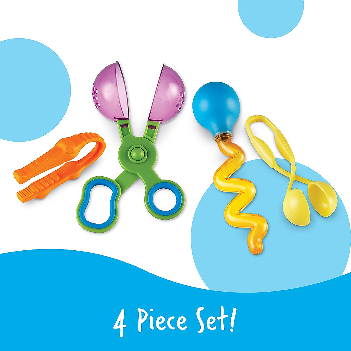 Learning Resources Helping Hands Fine Motor Tool Set Toy - 4 Pieces, Ages 3+ Fine Motor and Sensory Play Toys, Toddler Tweezers, Sensory Bin Toys