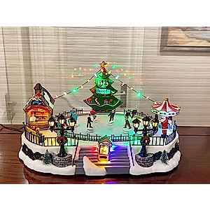 YQQY Skating Christmas Village - Animated Musical Winter Snow Village with 7 Moving Skaters - Indoor Decorations for Home Tabletop Gift