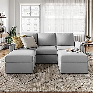LINSY HOME Modular Sofa, Sectional Couch L Shaped Sofa with Storage, Modular Sectionals with Storage Space and Ottomans, Modern Small Sofa with Chaise for Living Room, Gray