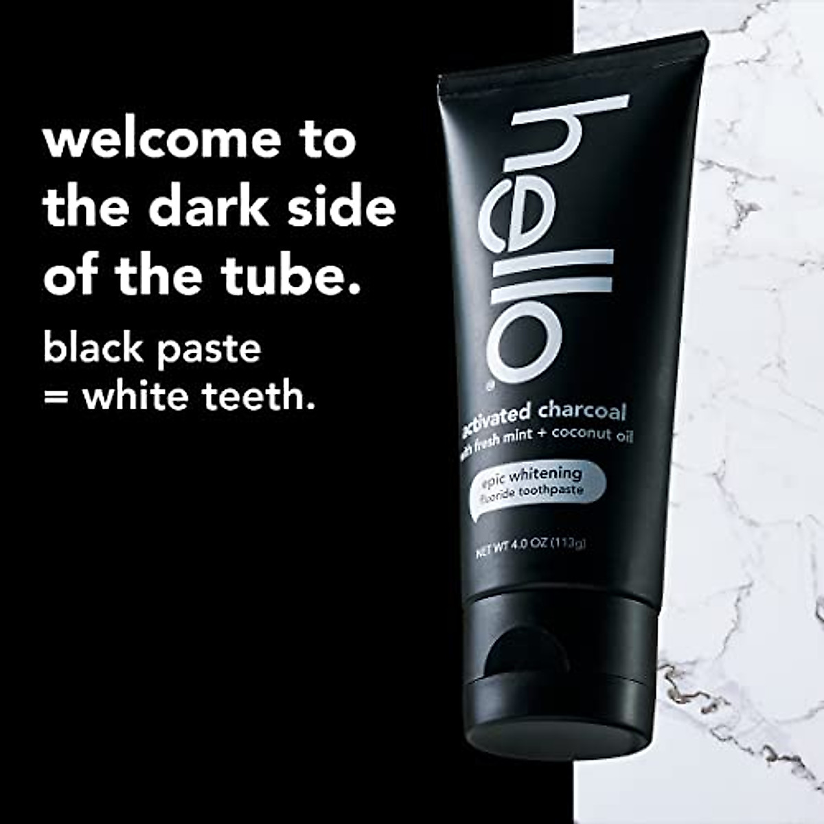 Hello Activated Charcoal Epic Teeth Whitening Fluoride Toothpaste, Fresh Mint and Coconut Oil, Vegan, SLS Free, Gluten Free and Peroxide Free, 4 Ounce (Pack of 4)