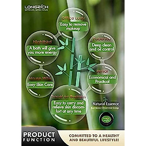 Longrich Bamboo Charcoal Soap, Black Soap,Brightening Soap for Fighting Pimples, Acne, 3 Bars