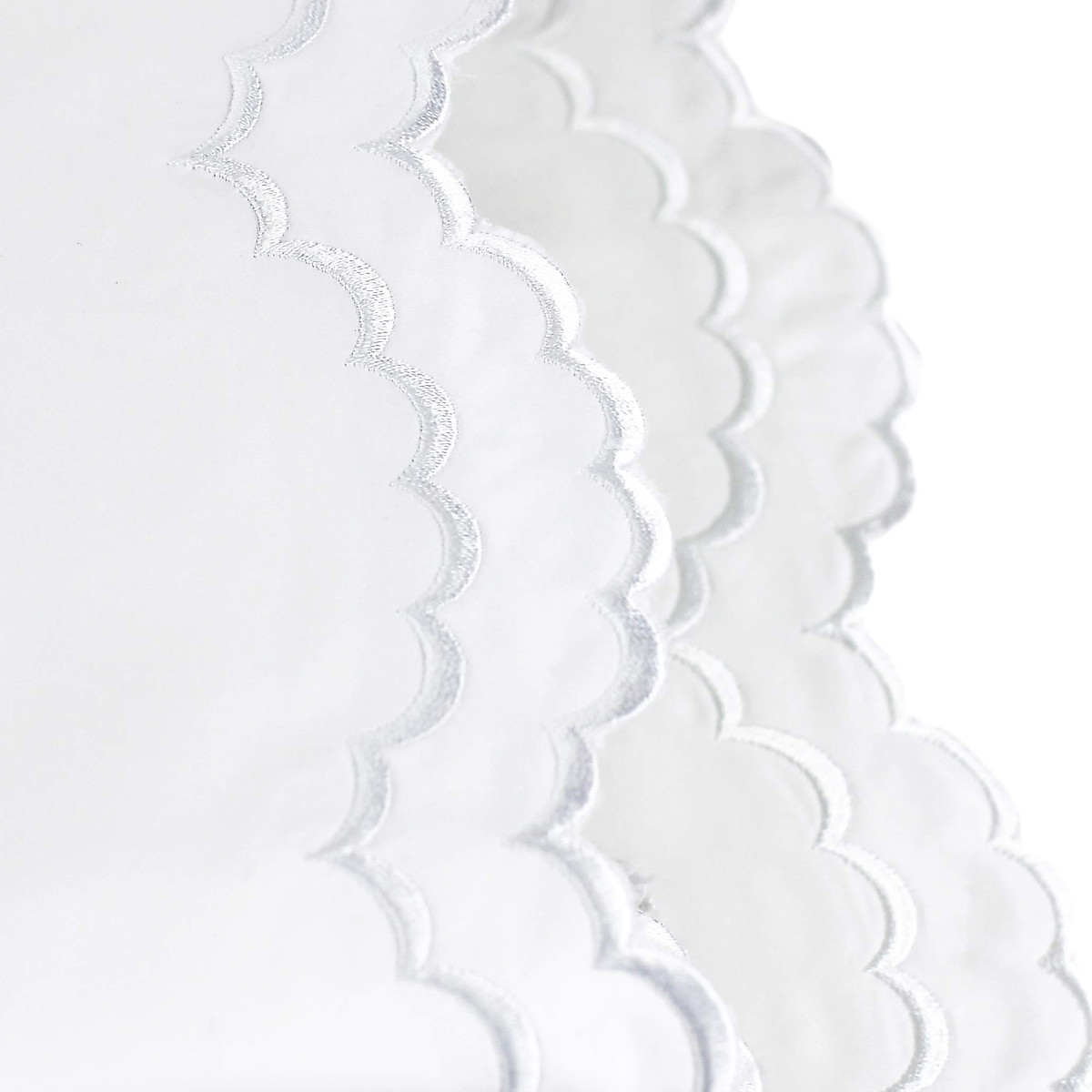 Melange Home Percale Cotton Double Scalloped Embroidered TW, Twin Duvet Set, Pink on White