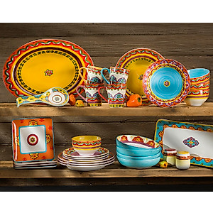 Euro Ceramica EC-GAL-1001 Galicia Collection Andalusian-Inspired 16 Piece Dinnerware Set, Vibrant Assorted Patterns, Multicolor