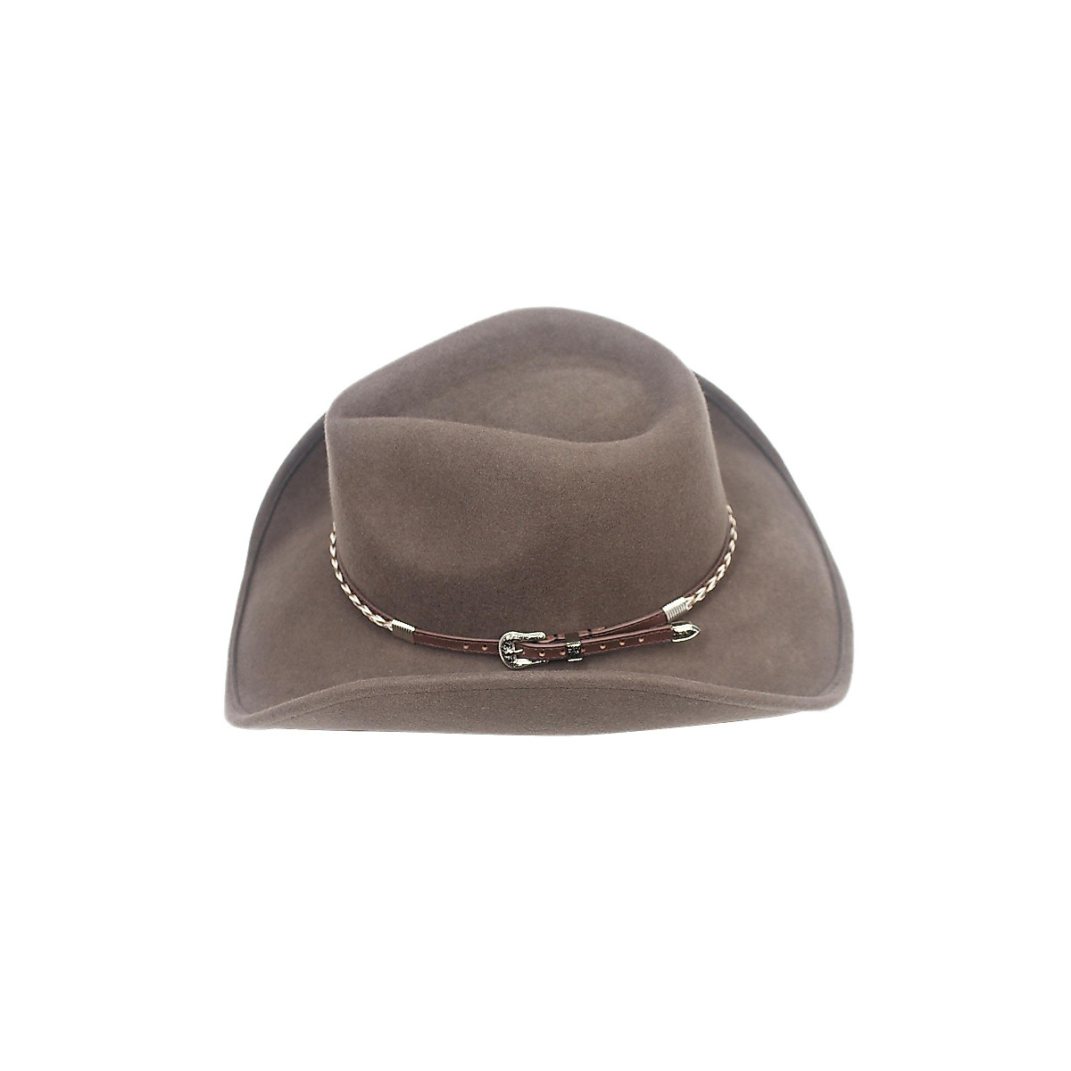 Western Hat Band for Cowboy Hats by Silver Canyon, Brown Leather with Tan, Brown, Natural Braided Horsehair