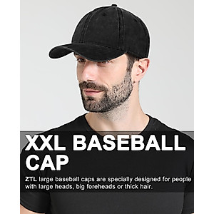 Oversize XXL Washed Cotton Baseball Cap, Extra Large Hat for Big Heads 23.5"-26", Plus Size Unstructured Denim Dad Hats
