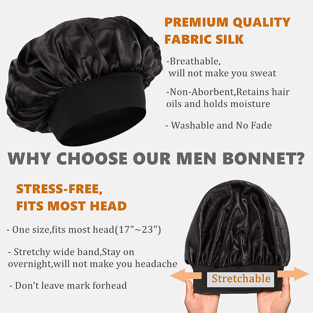 Bonnet for Men,Silk Bonnet for Men for Sleeping,Matching Durag and Bonnets Set for Couples,Mens Bonnet for Curly Hair,Braids,Pack A