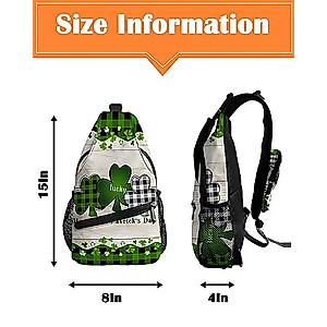 Sling Backpack, St. Patrick's Day Lucky Green Black Buffalo Plaid Shamrock Waterproof Lightweight Small Sling Bag, Travel Chest Bag Crossbody Shoulder Bag Hiking Daypack for Women Men