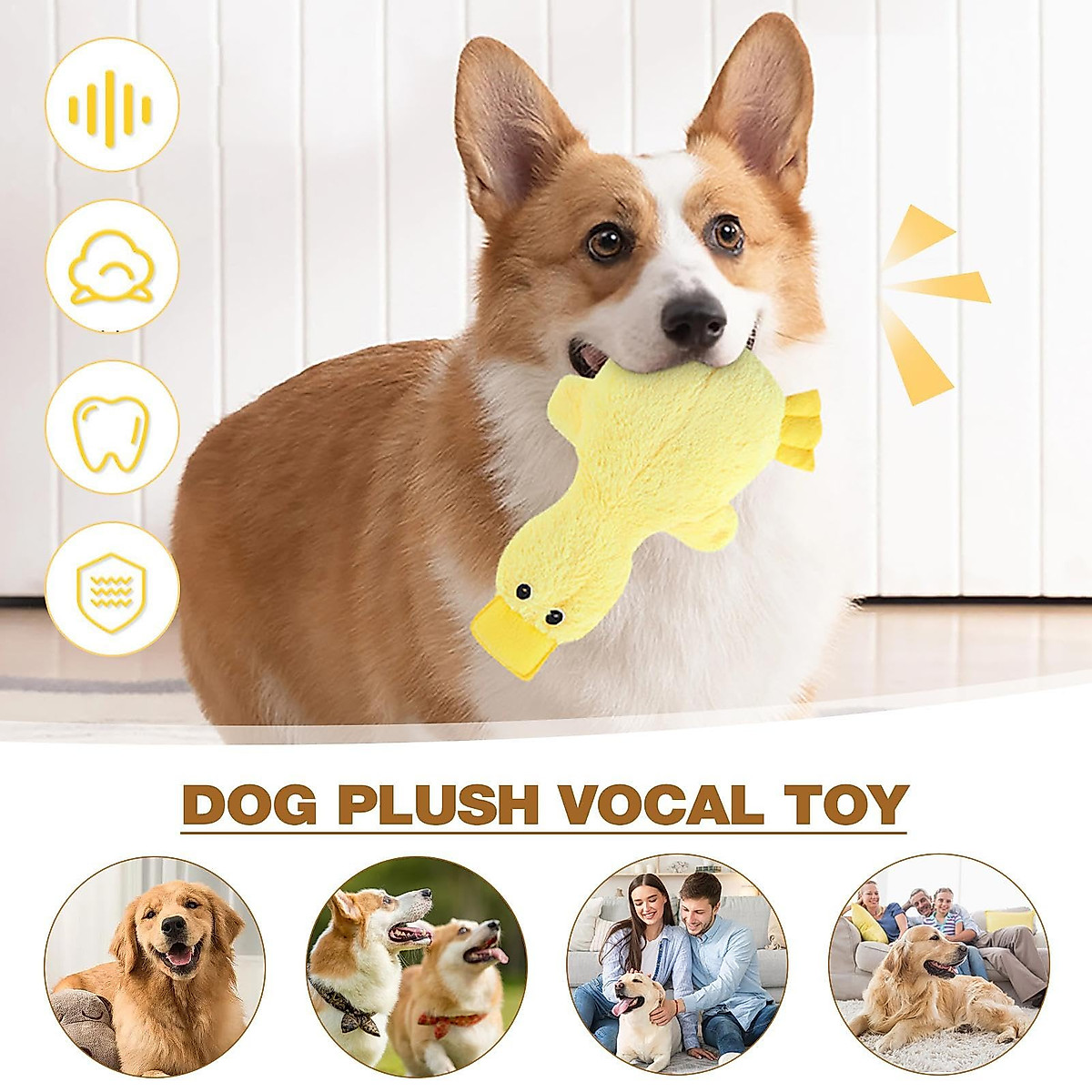 FLYUFO Dog Chewing Duck, Built in Sound Stuffed Dog Toys, Bite Resistant Squeaky Plush Pet Toys, Durable Dog Teething Toys, Lightweight Puppy Plushie Supplies, Dog Plush Toys for Pet Dogs and Puppies