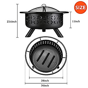 Cityflee 36 Inch Fire Pits for Outside Wood Burning Large Outdoor Heavy Duty Firepits with Spark Screen for Patio & Backyard Bonfires, Includes Poker