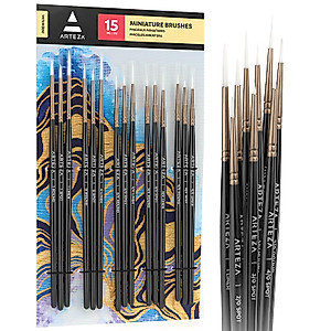 ARTEZA Detail Paint Brushes, Set of 15, Fine Detail Brush Set for Miniature Models and Canvases