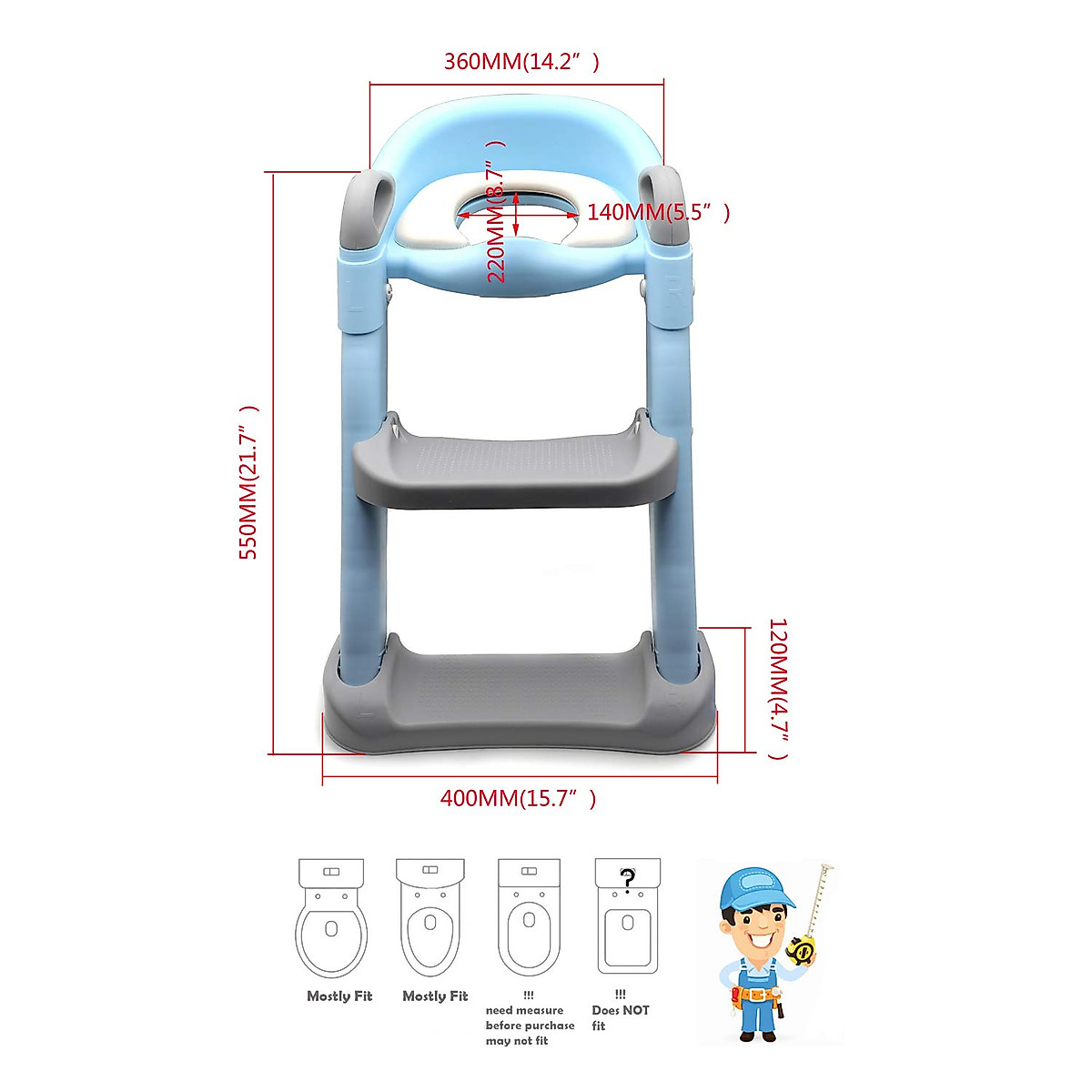 HTTMT- Classic Potty Training Toilet Ladder Seat With Upgraded Cushion Step Stool Ladder Toilet Chair/Toilet Trainer for Baby Toddler Kids Children In Blue [P/N: ET-BABY002-BLUE STEP-C]
