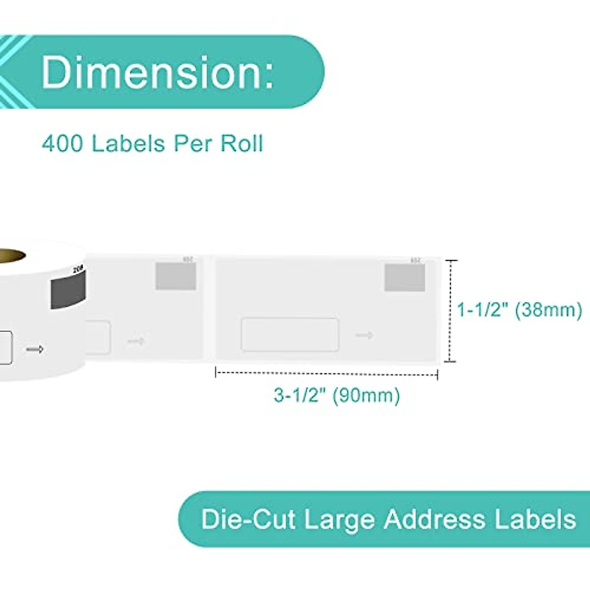 NineLeaf (6 Roll /400 Labels per Roll) Die-Cut Standard Address Labels with Cartridge Compatible for Brother DK-1208 DK1208 38mm x 90mm (3-1/2" x 1-1/2") White Paper use in QL Label Printers