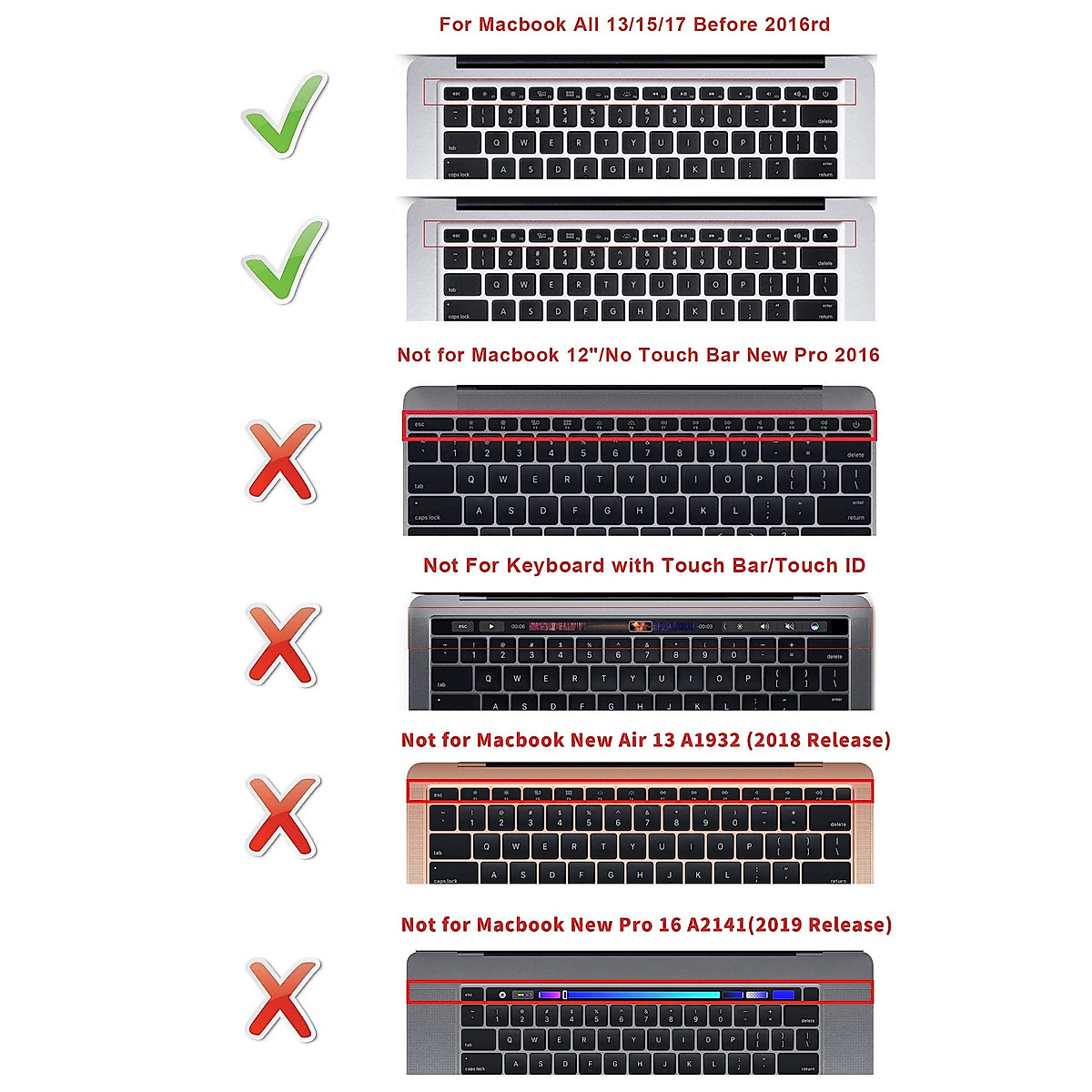 HRH Silicone Keyboard Cover Skin for MacBook Air 13,for Macbook Pro 13/15/17 (with or w/out Retina Display, 2015 or Older Version)&for iMac Older USA Layout,Light Pink