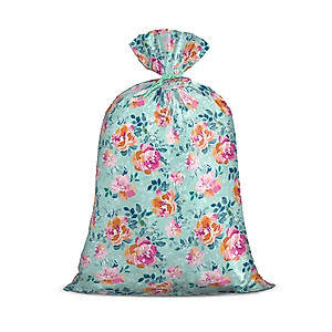 Loveinside Jumbo Large Plastic Gift Bag, Floral Design Plastic Bag with Tag and Tie for Birthday, Mother's Day, Wedding - 56" x 36", 1 Pcs - Mint Flower