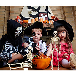 2PCS Skeleton Halloween Decorations, 16" Full Body Posable Skeleton with Movable Joints for Halloween Party Haunted House Outdoor Yard Tree Desk Decor, Holiday Scary Toys Prizes Gifts for Kids