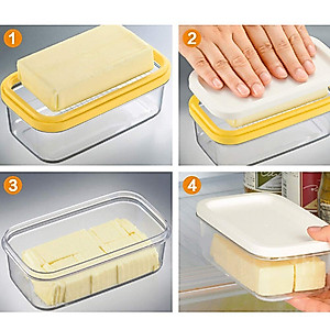 Butter Dish with Lid Rectangle Butter Keeper with Cutter Slicer for Easy Cutting and Storage, Butter Box for Refrigerate Butter Container Butter Case(White + Yellow)