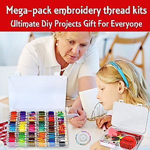 218pcs+ Embroidery Floss Cross Stitch Threads,Bracelet String Kit with Organizer Storage Box-Included 110pcs Friendship Bracelet Craft Floss,100pcs More Cross Stitch Tools Embroidery Kit for beginners