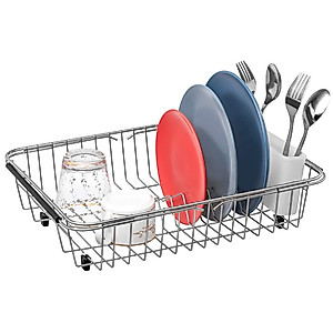 SANNO Kitchen Sink Grate Stainless Steel Sink Protector for Kitchen Sink Dish Drying Rack, Expandable Dish Drainer