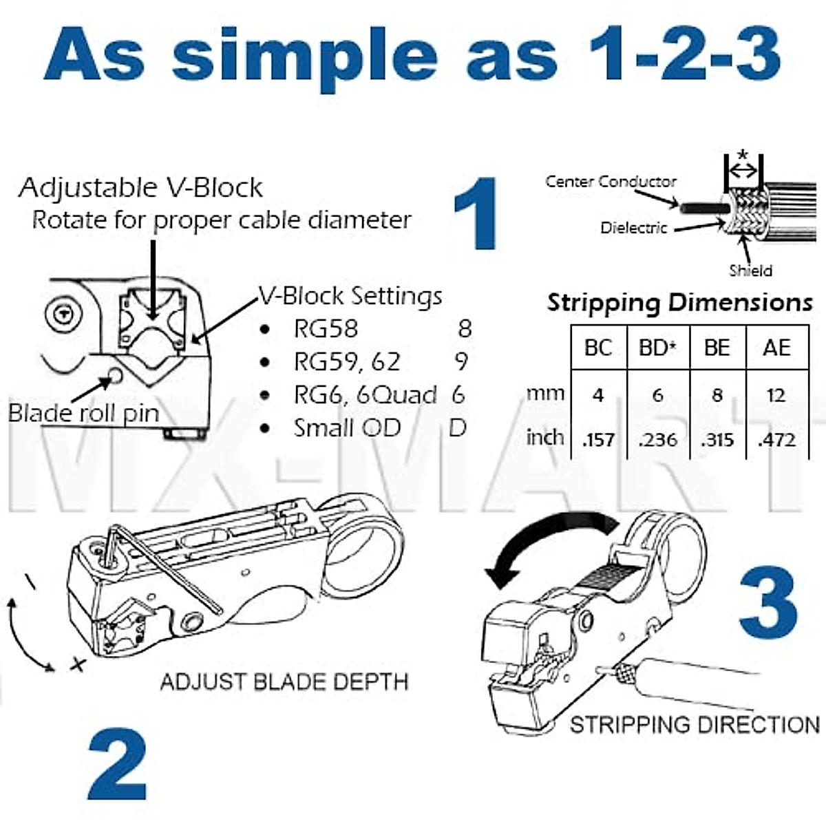 Cables Direct Online - Deluxe Rotary Coax Coaxial Cable Stripper Cutter Tool RG58 RG6 RG59 Quad, Dual