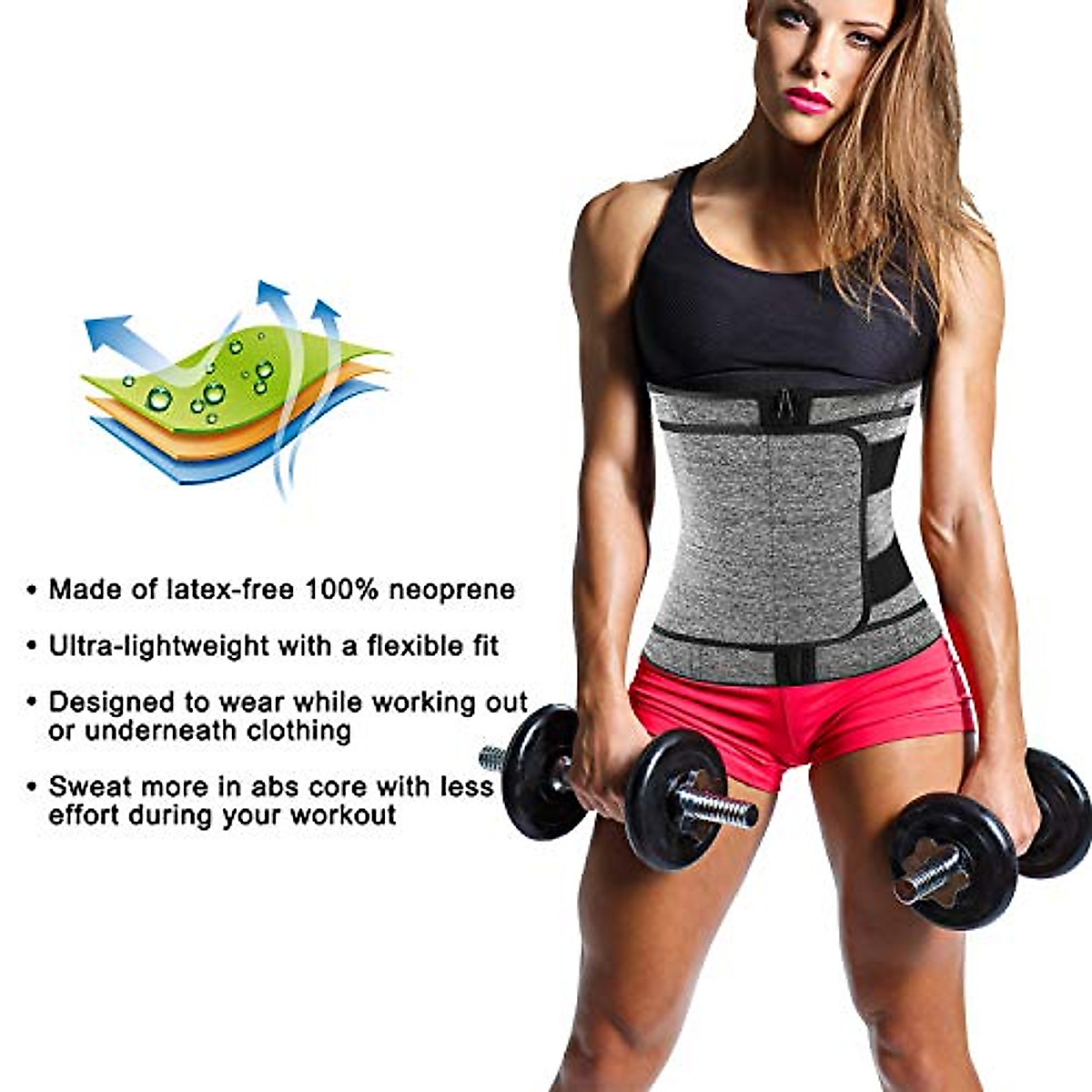 Women Neoprene Corset Waist Trainer Workout Sauna Sweat Trimmer Cincher Belly Slimmer with Zipper (Grey Waist Trimmer with Zipper, 3XL)