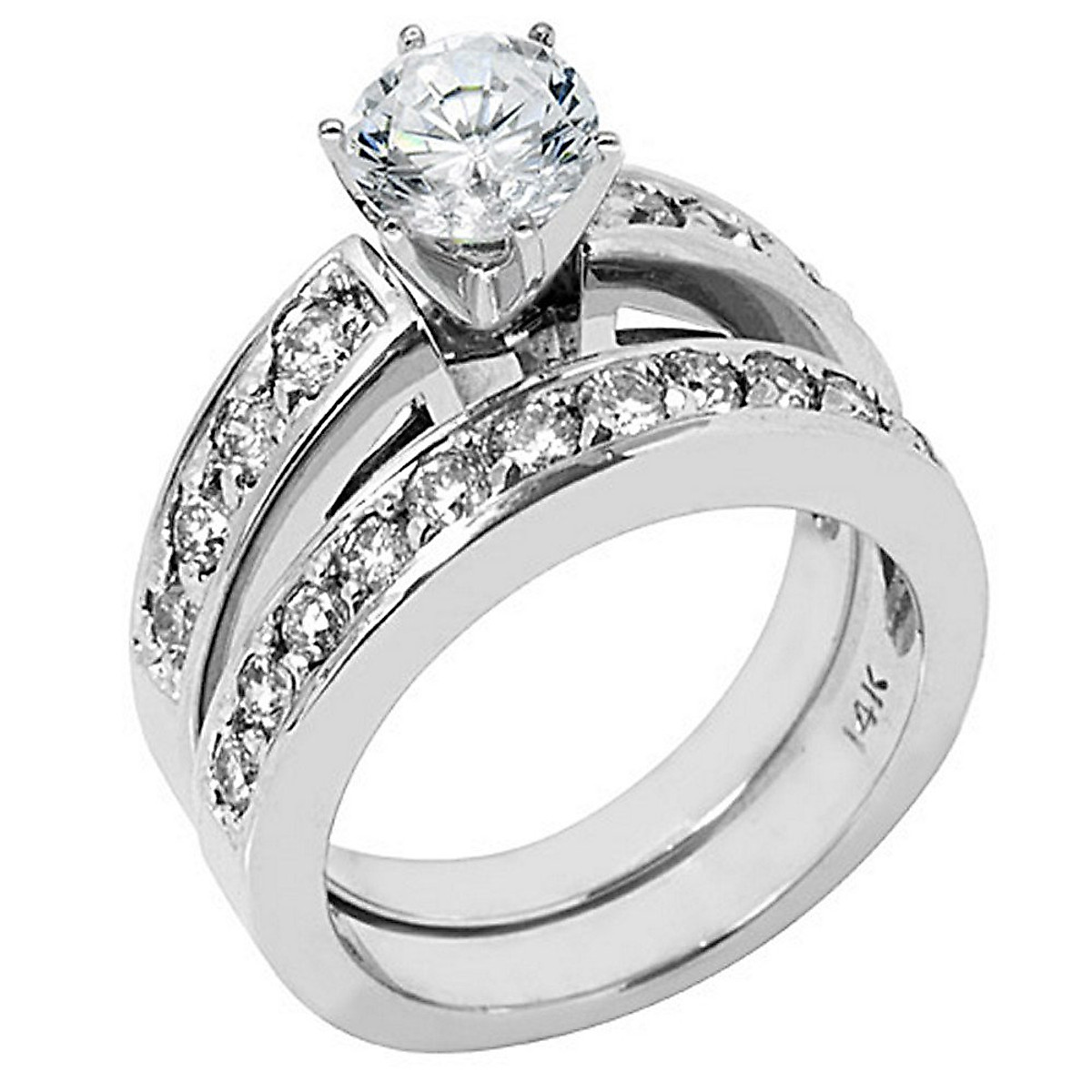 TheJewelryMaster 14k White Gold Round Diamond Engagement Ring Wedding Band Bridal Set 1.65 Carats